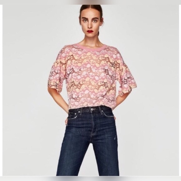 Zara | Tops | Zara Pink Lace Top | Poshmark